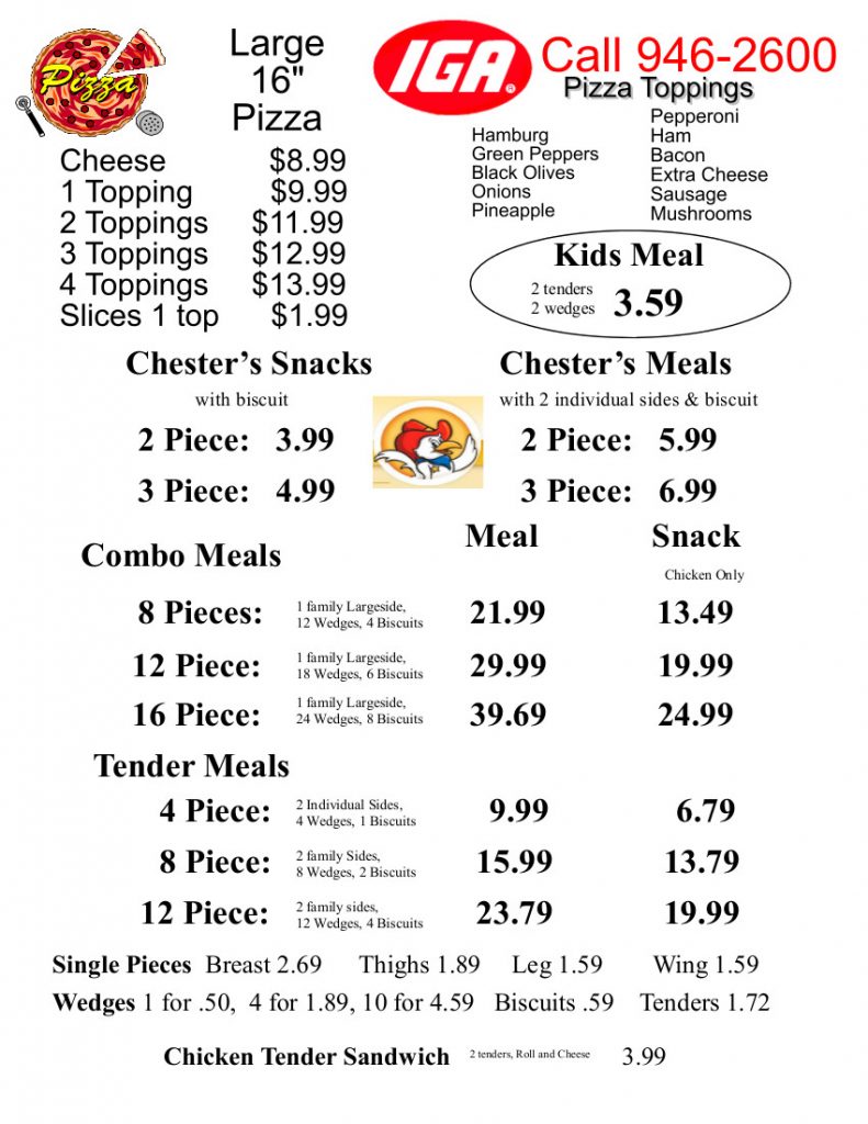 Take Out Menu | Greene IGA